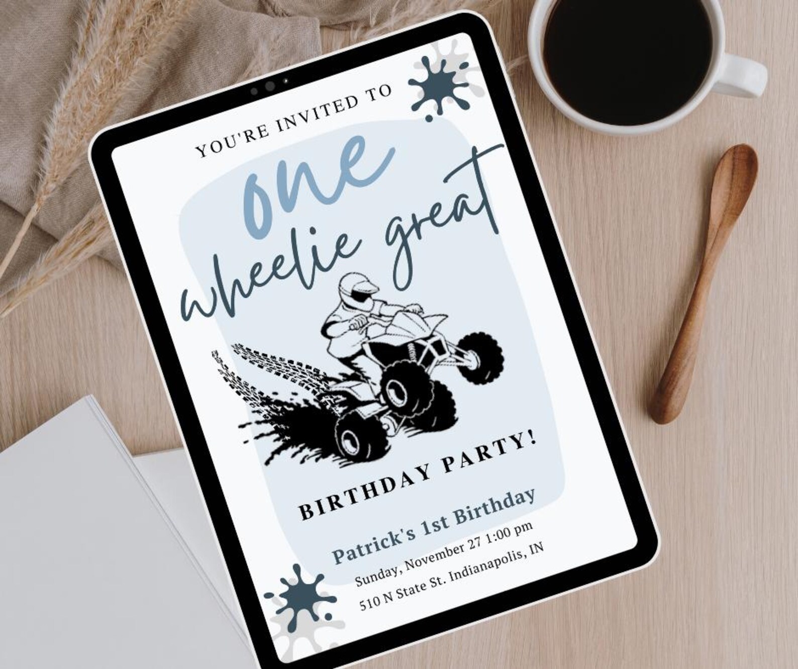 First Birthday Invitation Atv/racing Theme - Editable Digital Template ...