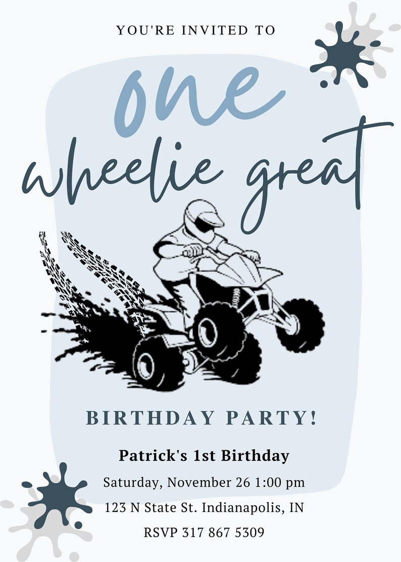 First Birthday Invitation Atv/racing Theme - Editable Digital Template ...