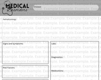 Nursing Study Template; Diagnoses, Diseases, & Disorders - Etsy