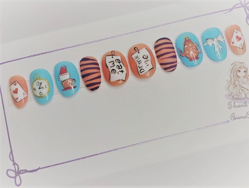 Alice in Wonderland Style Hand Painted Press on Nails - Etsy
