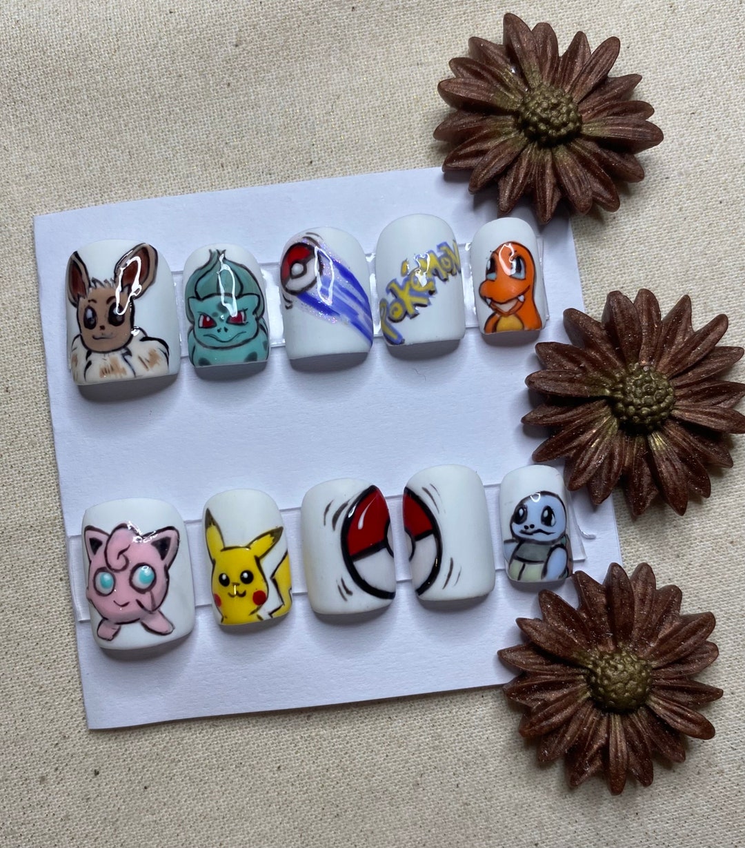 Pokémon Style Hand Painted Press on Nails - Etsy