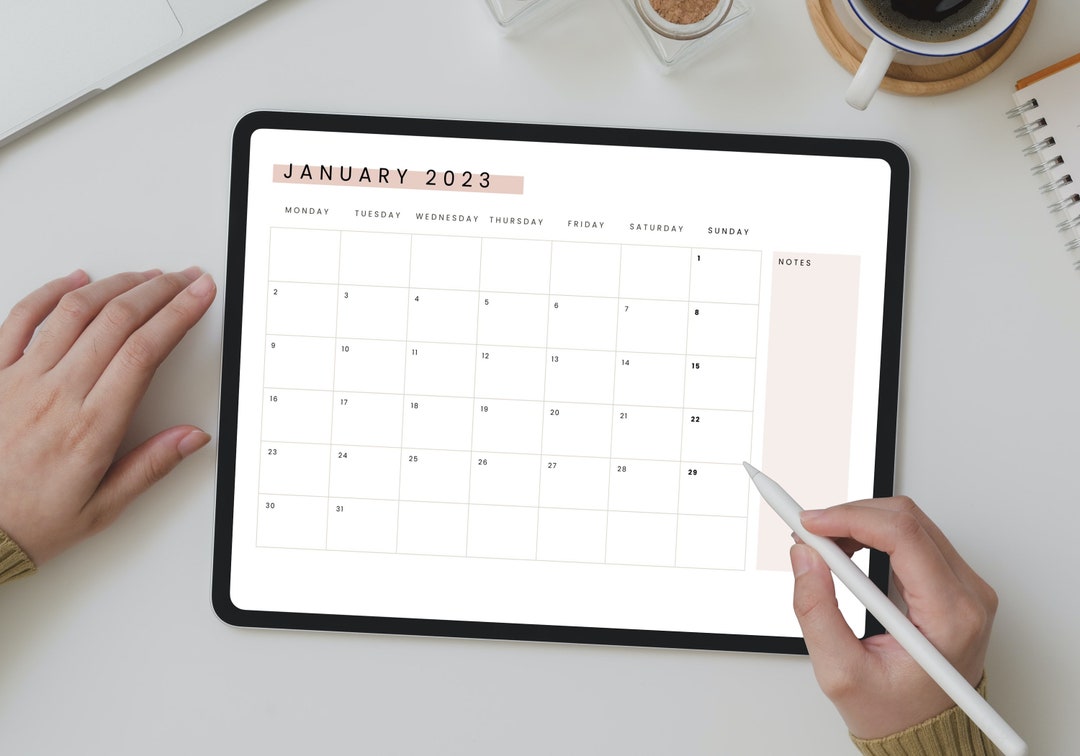 Monthly Calendar 2023 Landscape blush Digital Planner - Etsy
