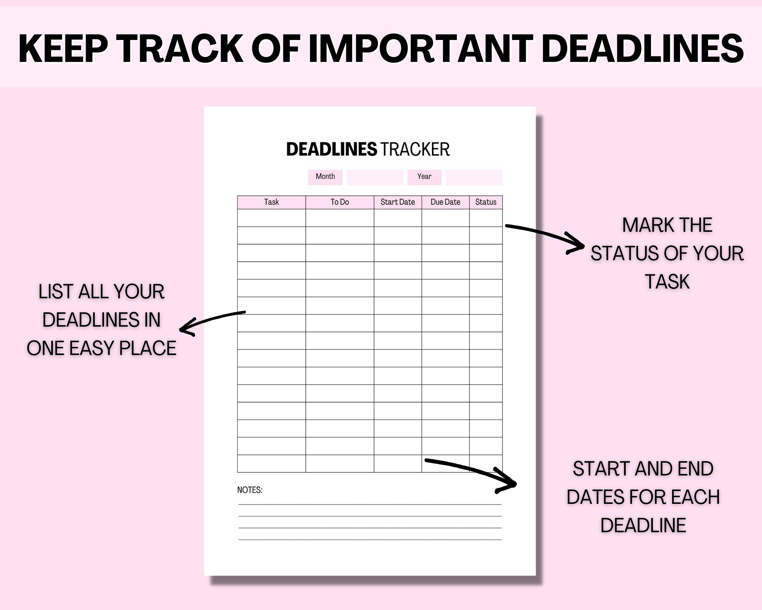 Printable Deadlines Tracker | Task Progress Tracker | Deadlines Log ...