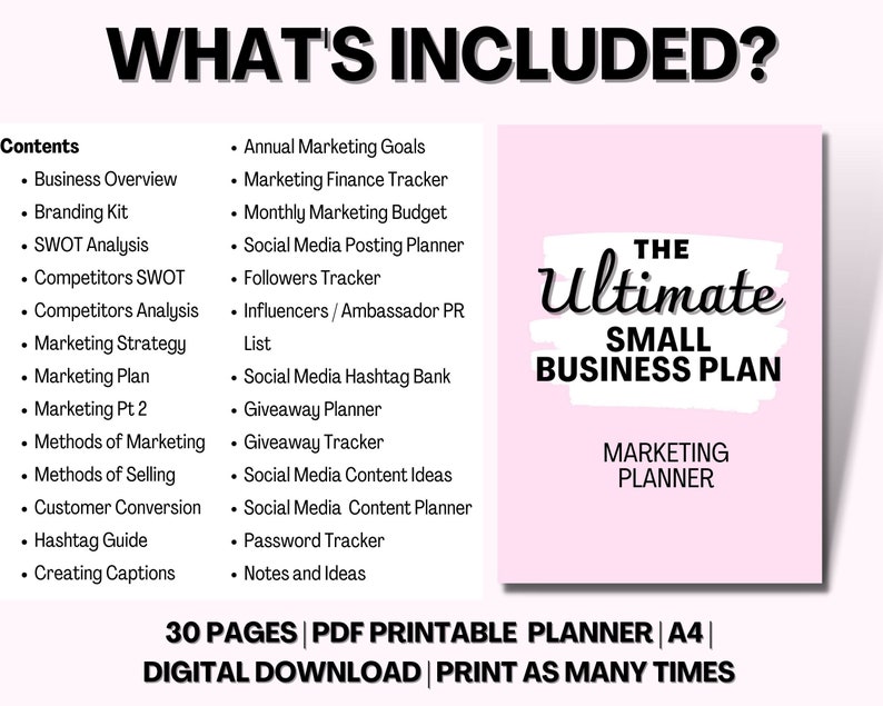 Small Business Marketing Printable Planner Social Media Marketing ...