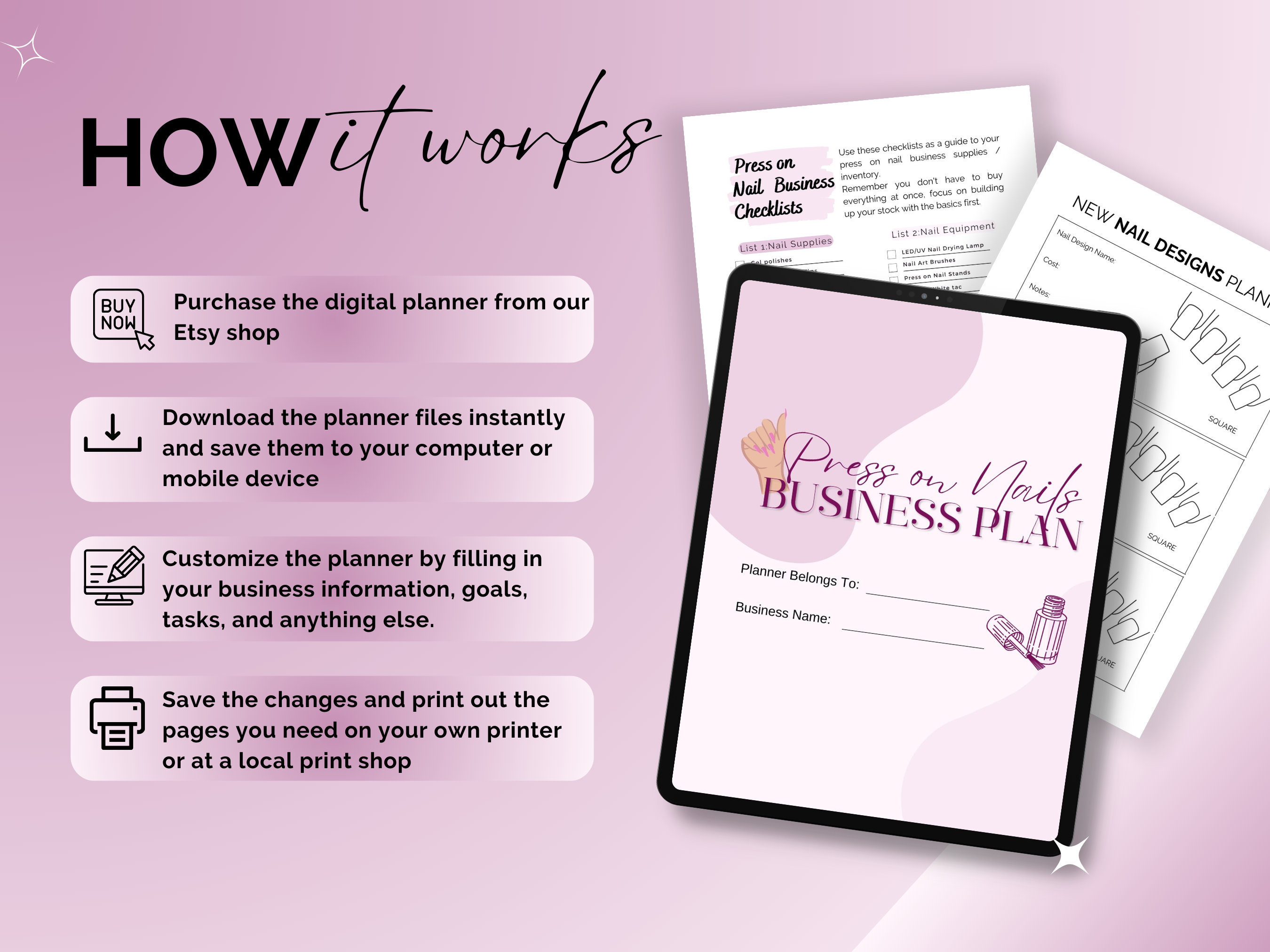 Press on Nail Business Plan Bundle Purple Nails Business Launch Plan ...