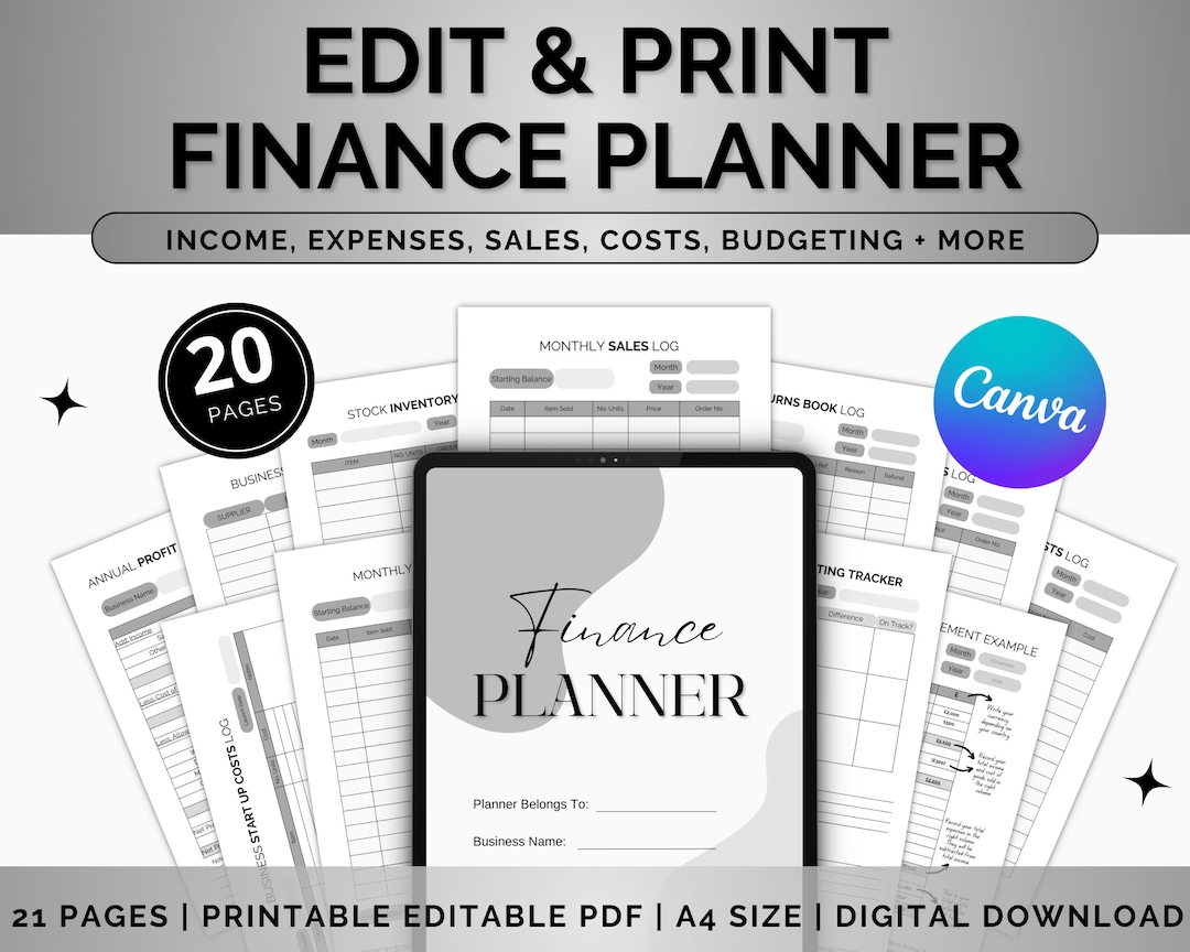 Printable Planner Editable Canva Template Small Business Finance ...