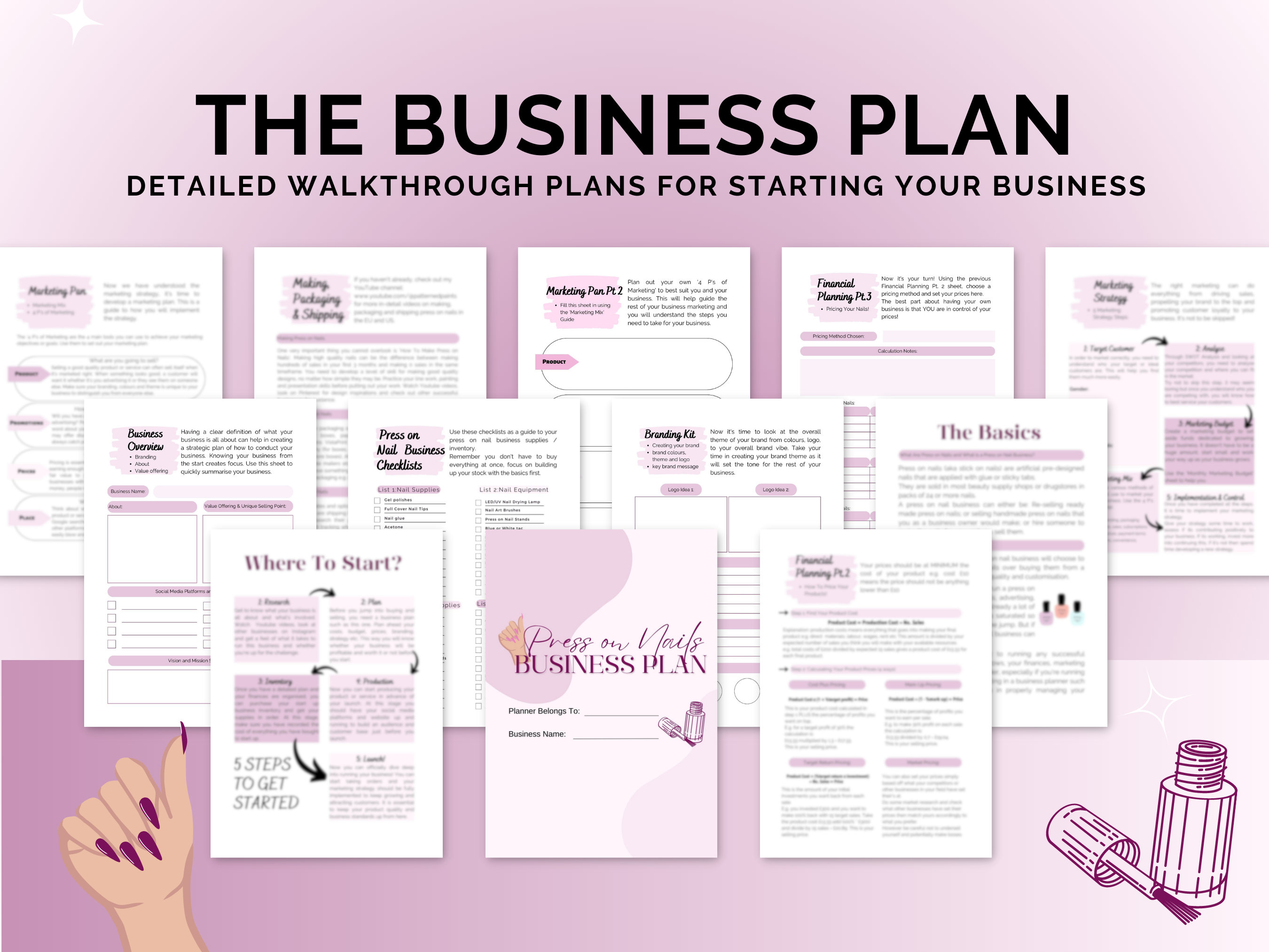 Press on Nail Business Plan Bundle Purple Nails Business Launch Plan ...