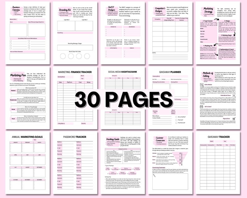 Small Business Marketing Printable Planner Social Media Marketing ...