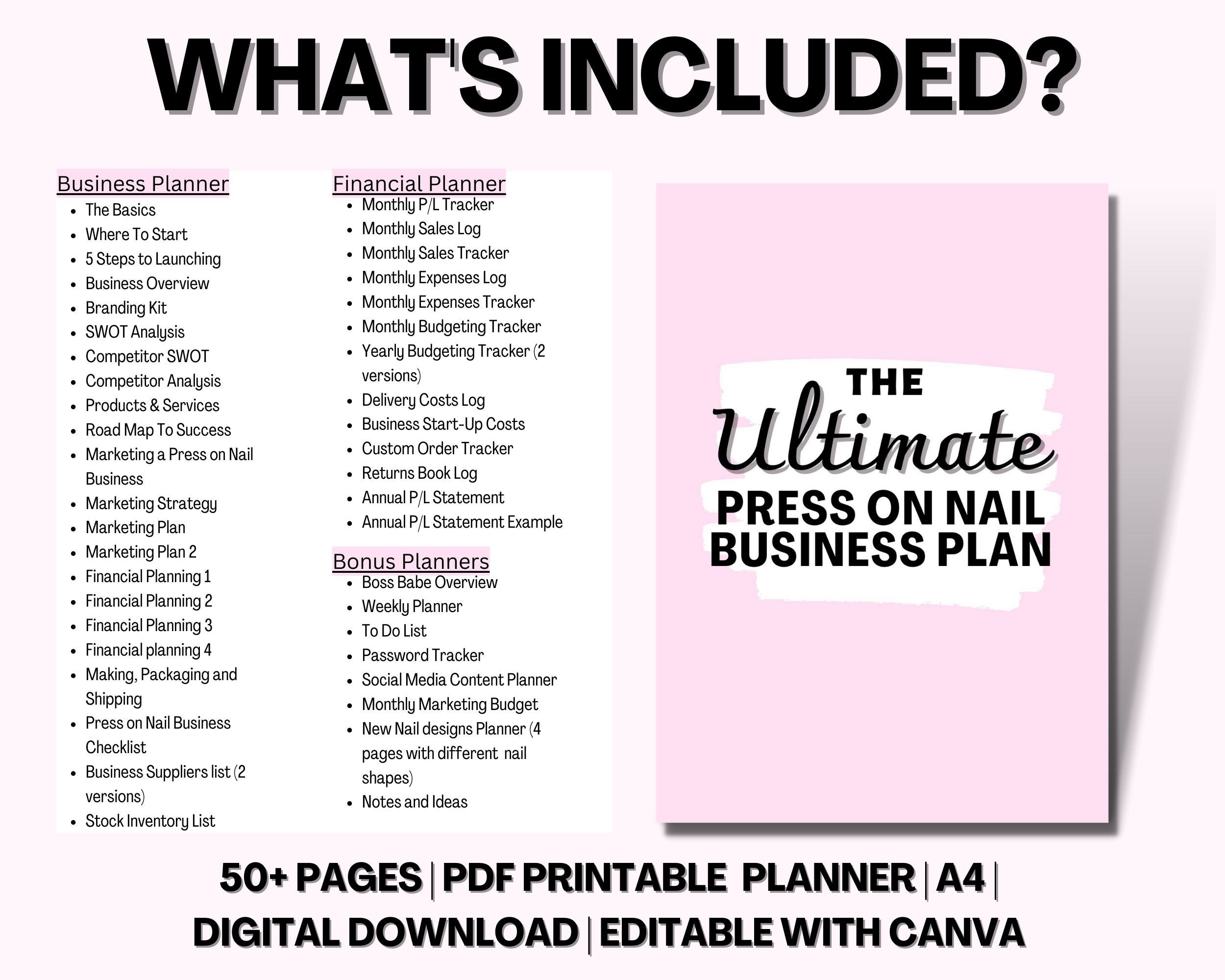Press on Nail Business Plan Bundle Pink Nails Business Launch Plan ...