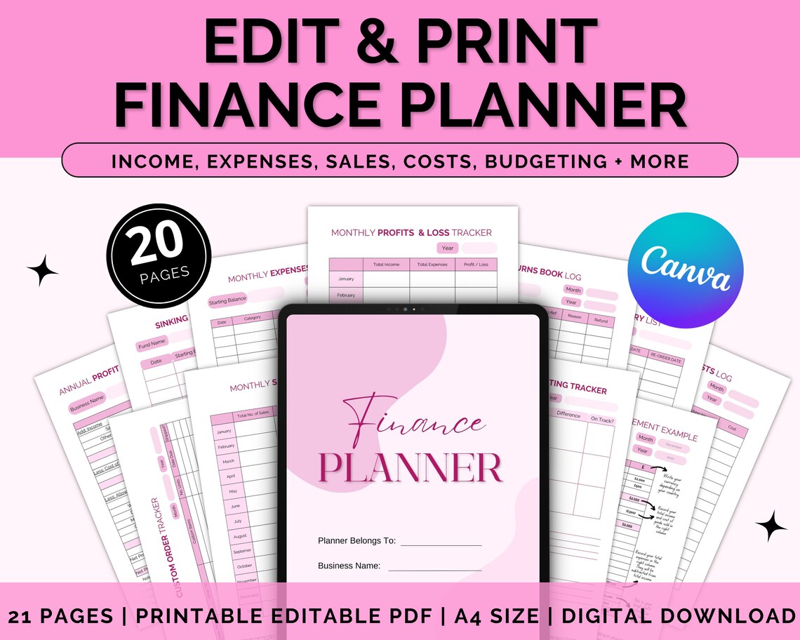 Budget Printable Planner Editable Canva Template Small Business Planner ...