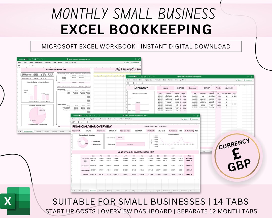 Small Business Bookkeeping Spreadsheet Business Budgeting Excel Monthly ...