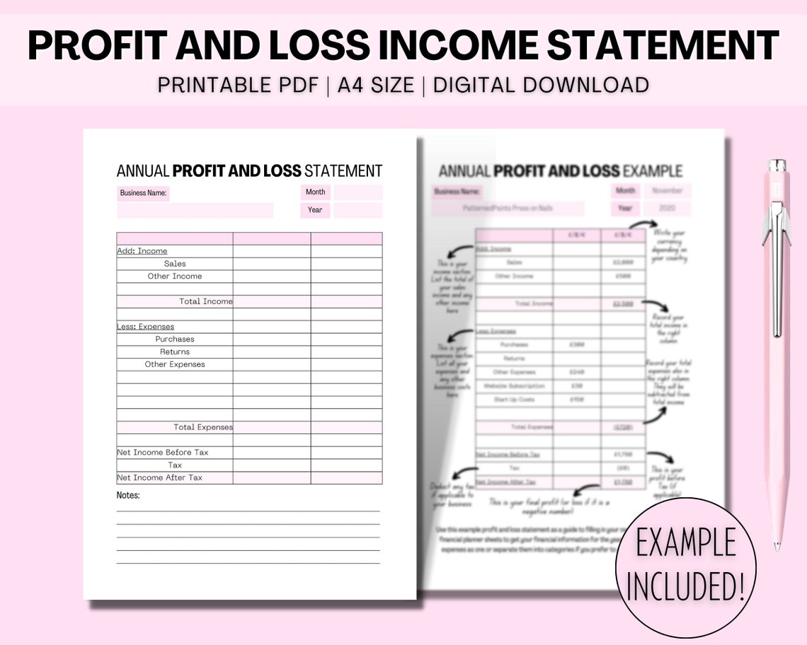 Small Business Income Statement With Example | Printable Profit and ...