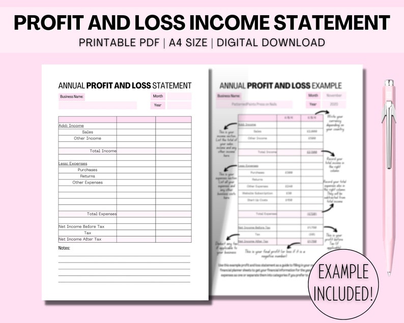 Small Business Income Statement With Example | Printable Profit and ...