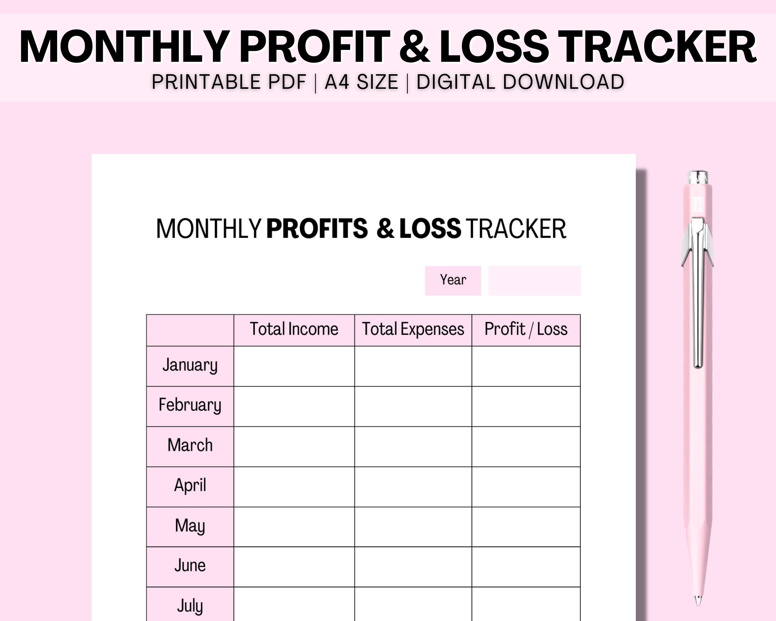 Monthly Profit and Loss Business Tracker | Yearly Income and Expenses ...