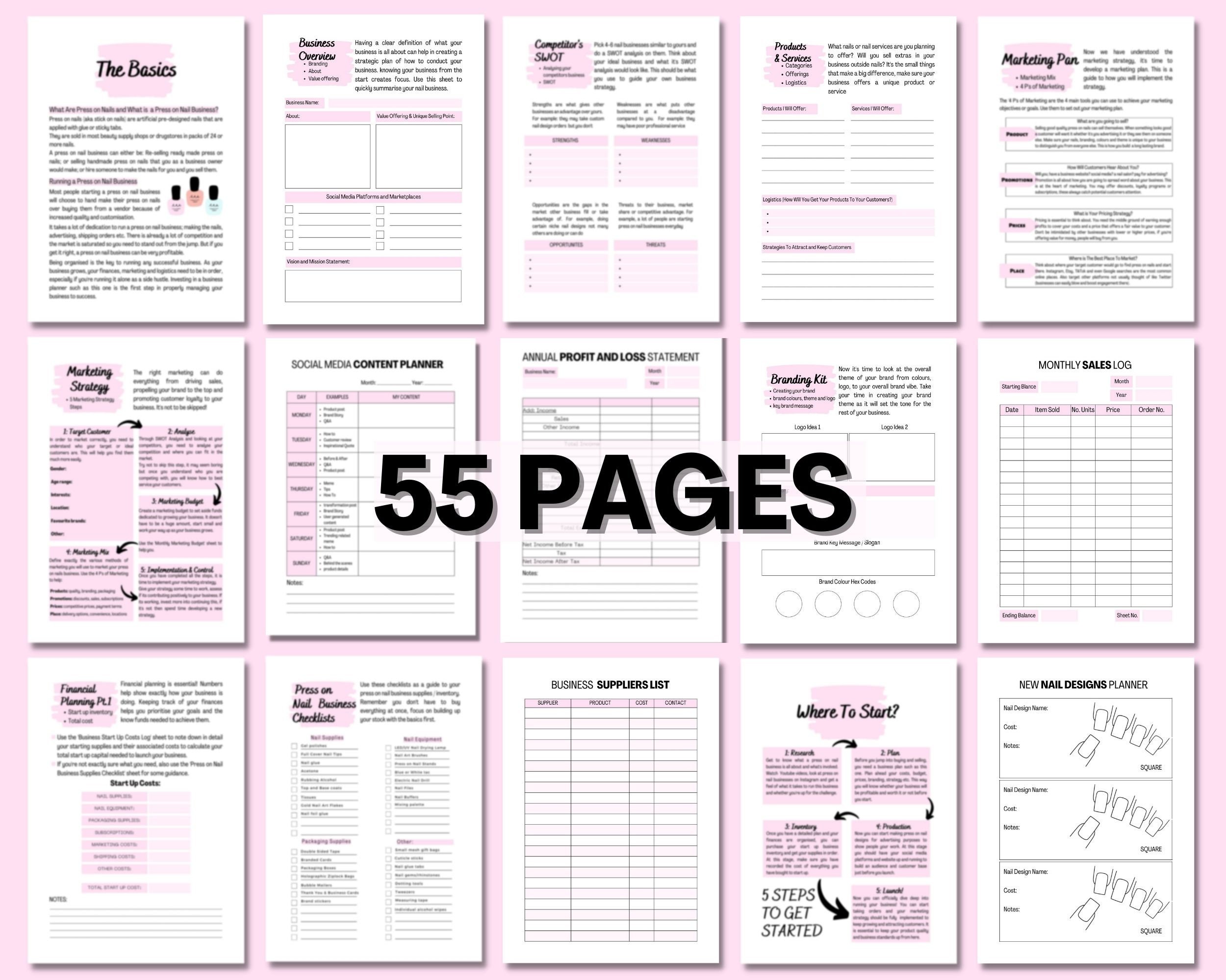Press on Nail Business Plan Bundle Pink Nails Business Launch Plan ...
