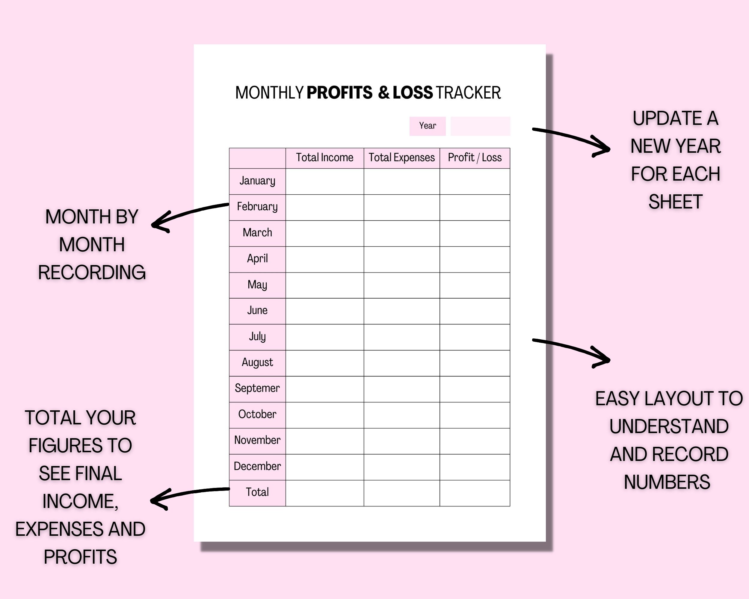 Monthly Profit and Loss Business Tracker | Yearly Income and Expenses ...