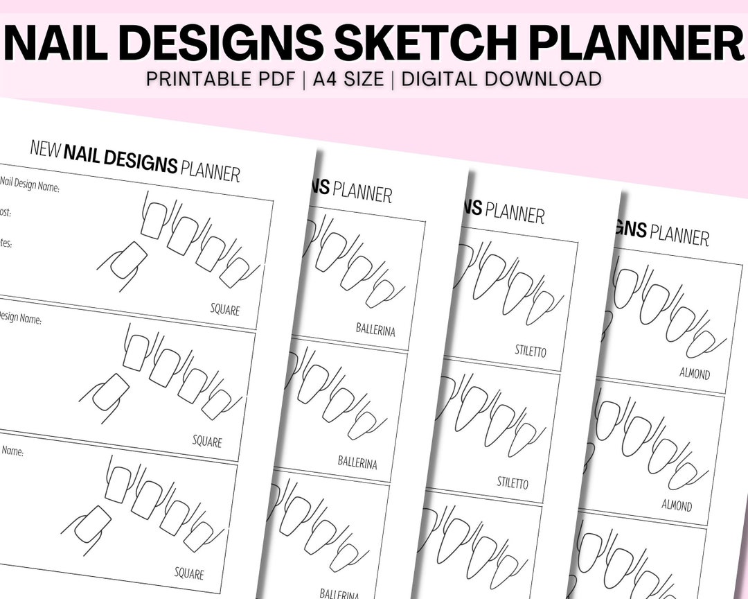 Nail Designs Sketch Planner Sheet Printable Colouring Nail Tech Designs ...