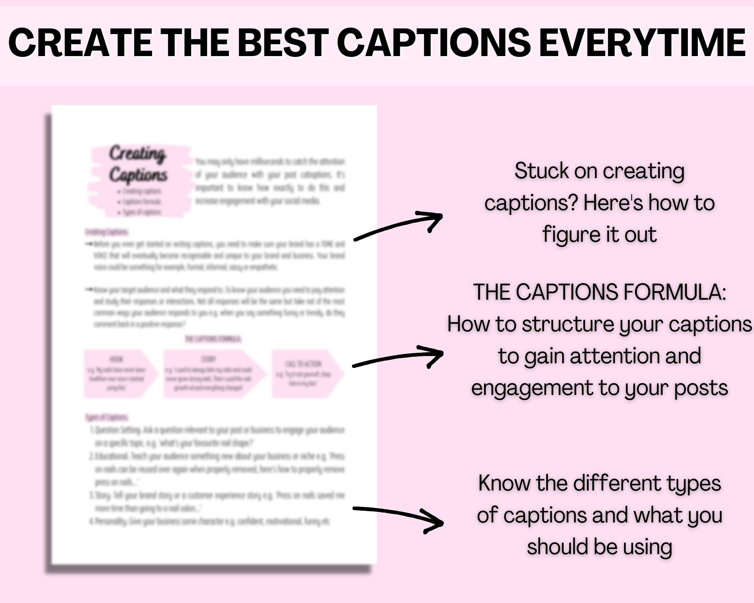 Instagram Hashtag Captions Guide Social Media Marketing Plan Template ...