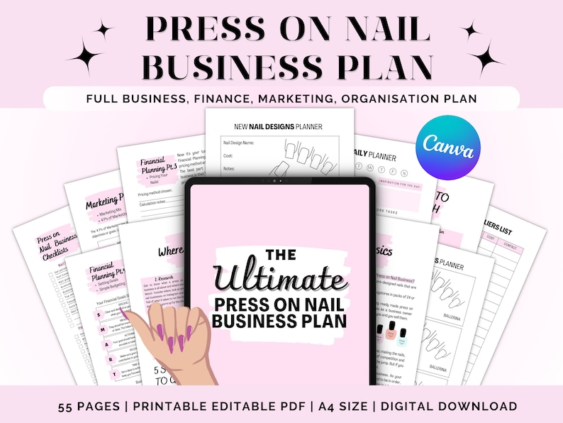 Press on Nail Business Plan Bundle Pink Nails Business Launch Plan ...