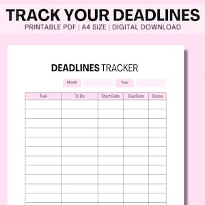 Printable Deadlines Tracker | Task Progress Tracker | Deadlines Log ...