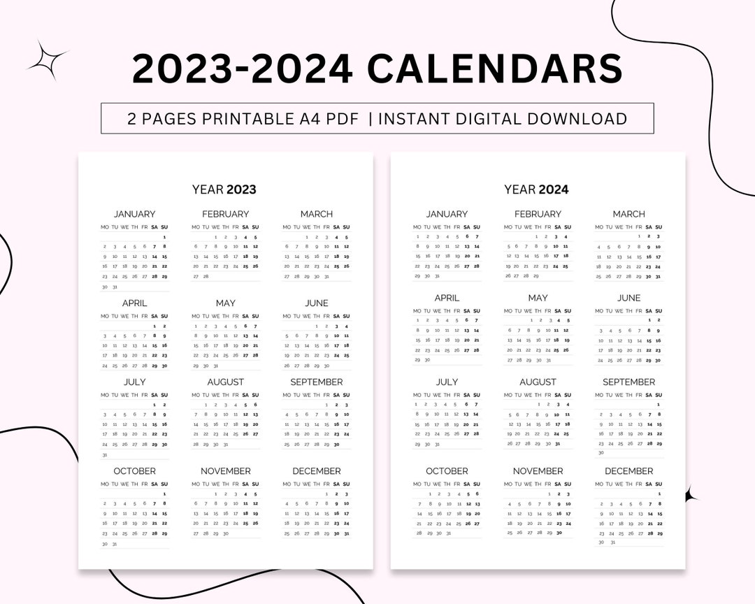 2023 & 2024 Calendar Bundle | Minimalistic Year Planner | Simple ...
