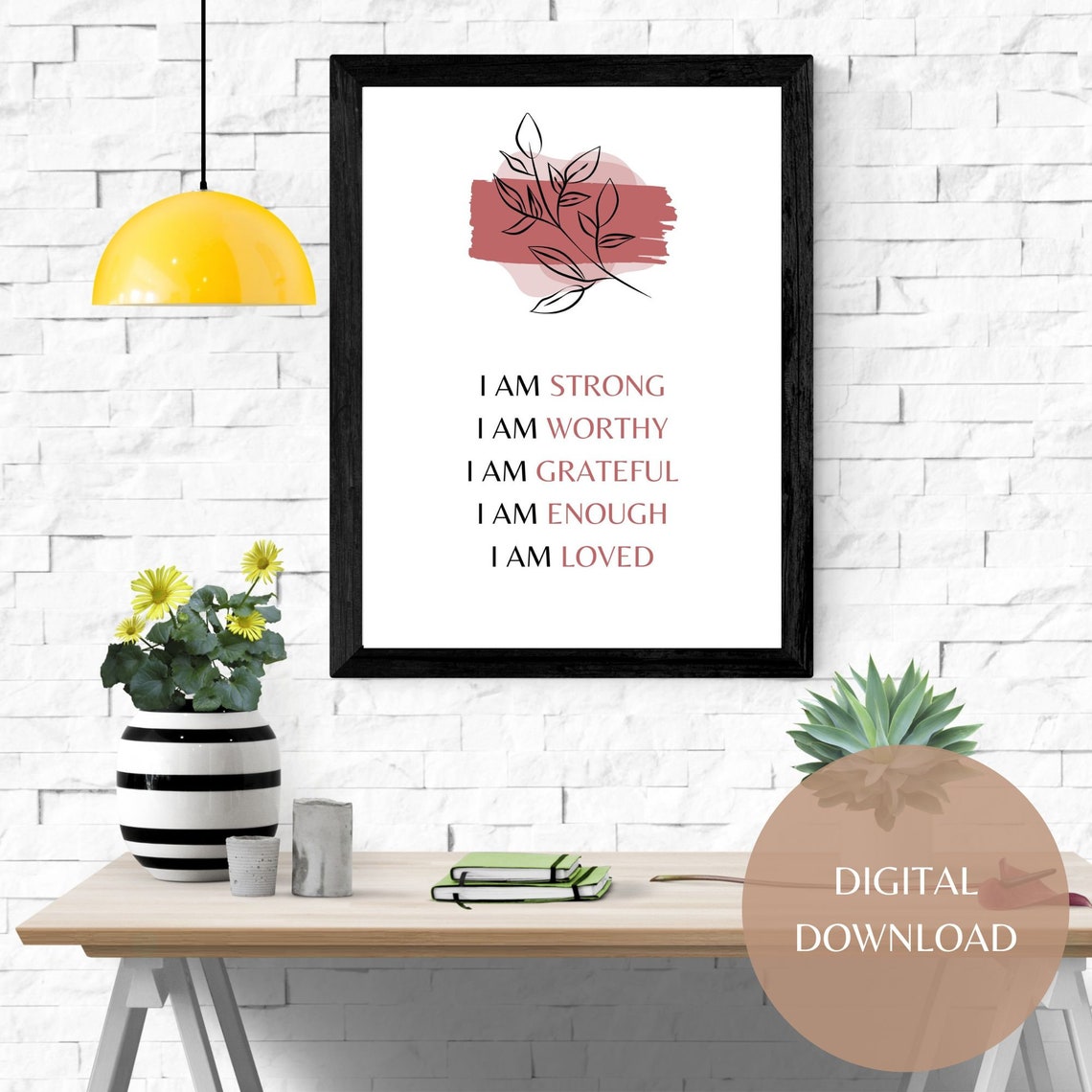 Positive Affirmations Printable Wall Art , I Am Enough , I Am Loved ...