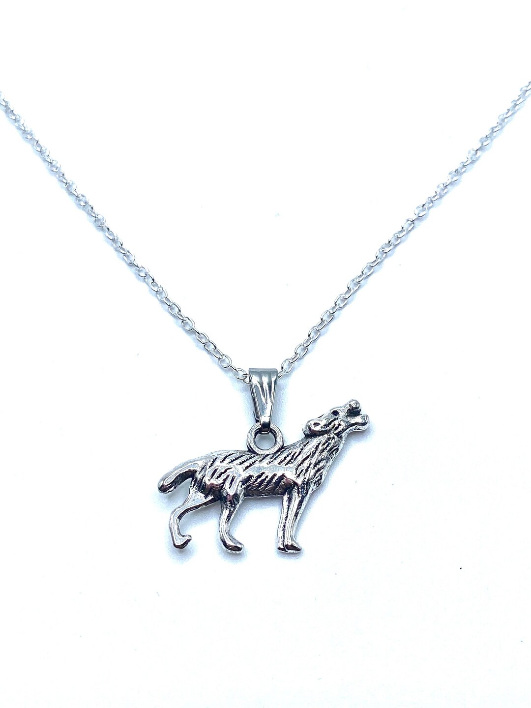 Silver Wolf Charm Necklace - Etsy