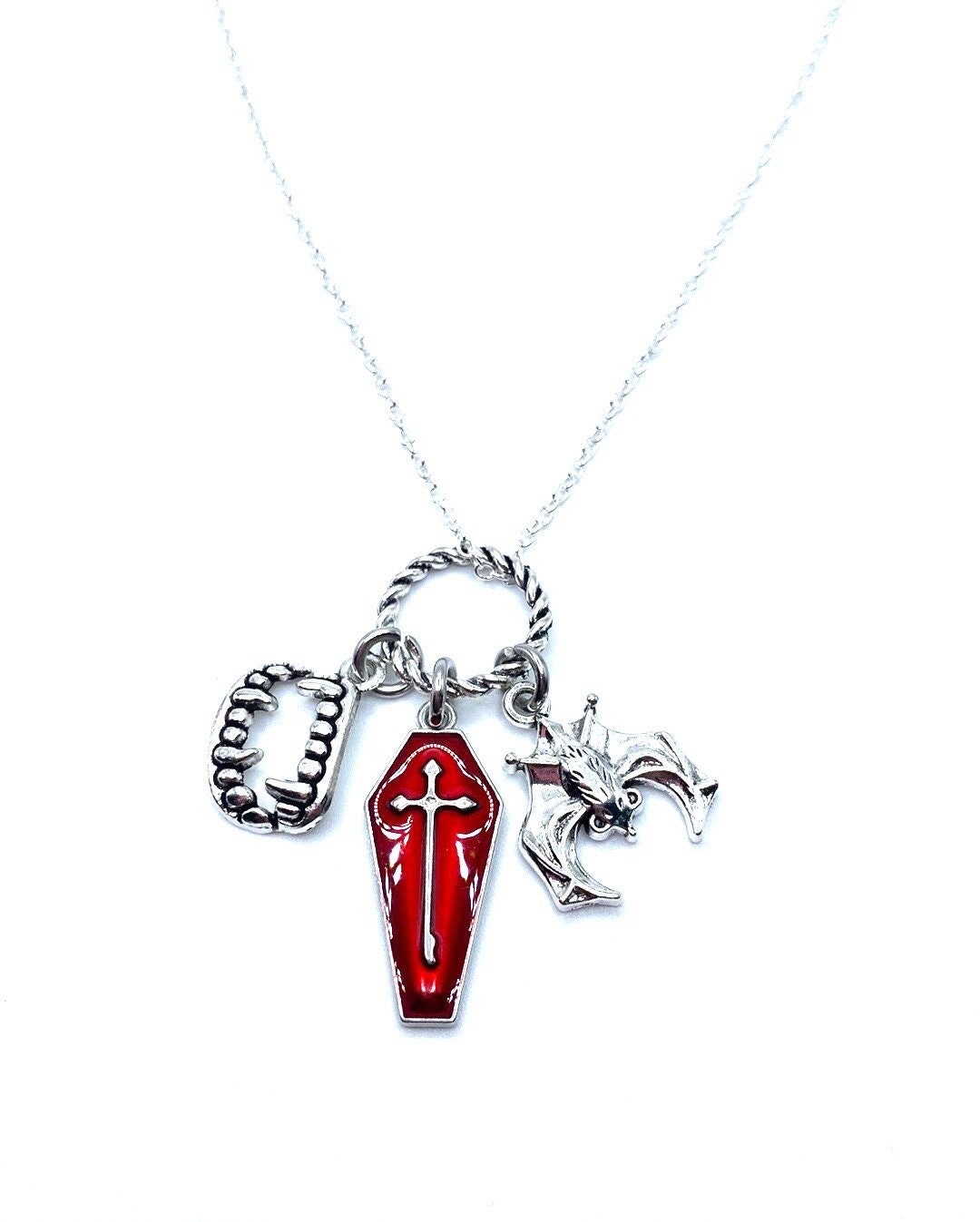 Vampire Charm Necklace Fangs Coffin Bat - Etsy