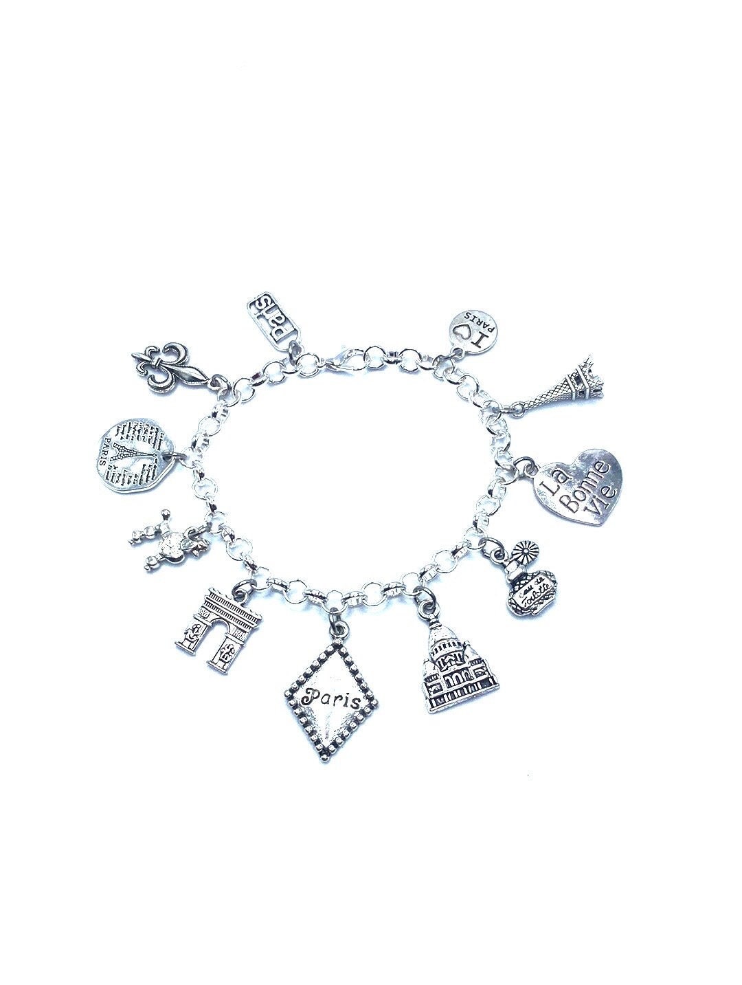 Paris France Charm Bracelet French Themed Charms - Etsy