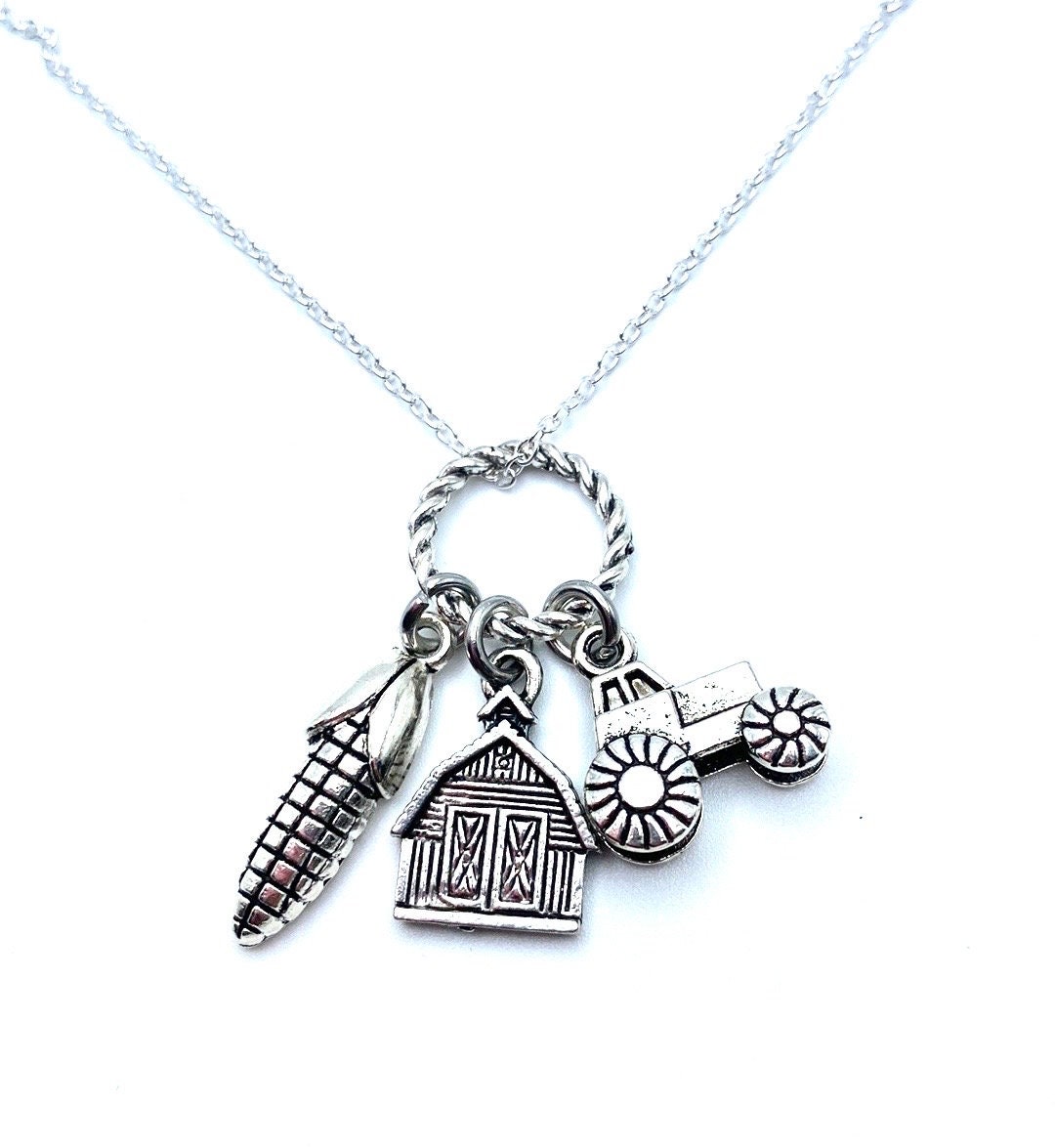 Farm Necklace Tractor Barn Corn Farming Charms - Etsy