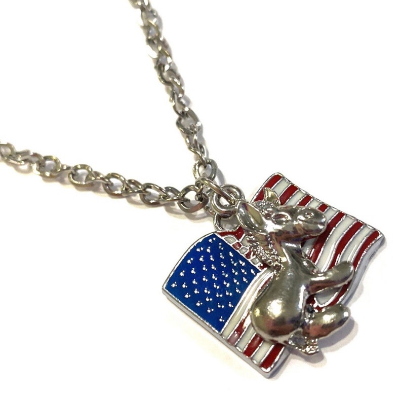 Democrat Necklace Patriotic USA Flag Donkey Silver Tone - Etsy