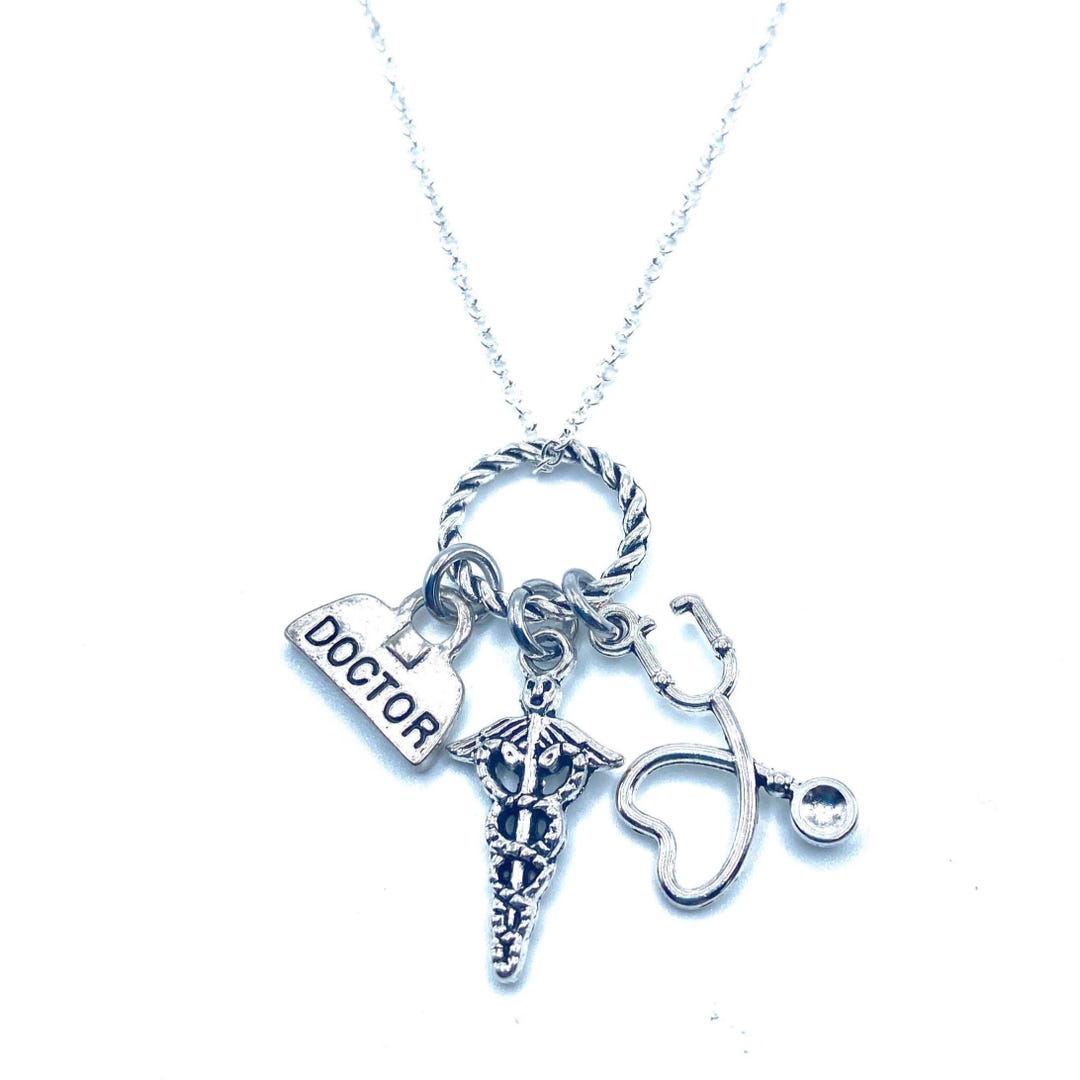Doctor Charm Necklace Stethoscope Caduceus - Etsy