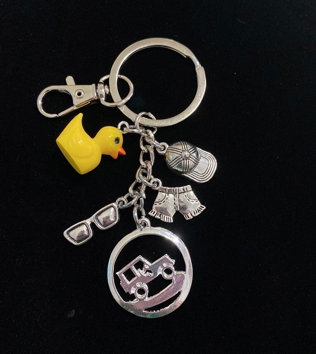 Yellow Duck ATV off Road Keychain Bag Charm Ducking Cap Sunglasses ...