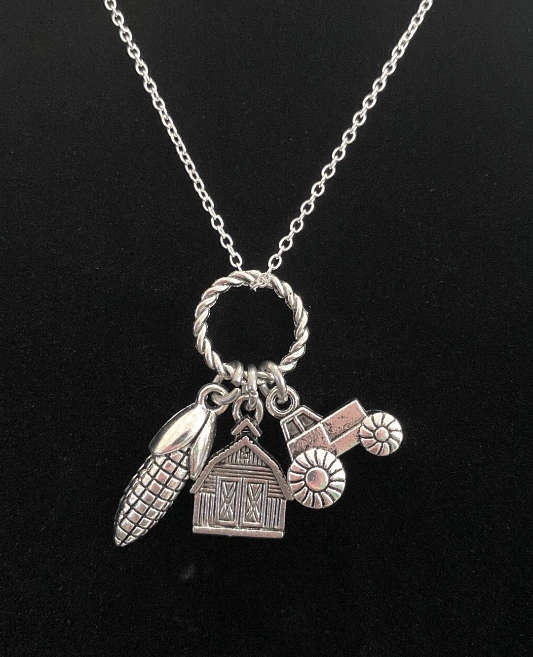 Farm Necklace Tractor Barn Corn Farming Charms - Etsy