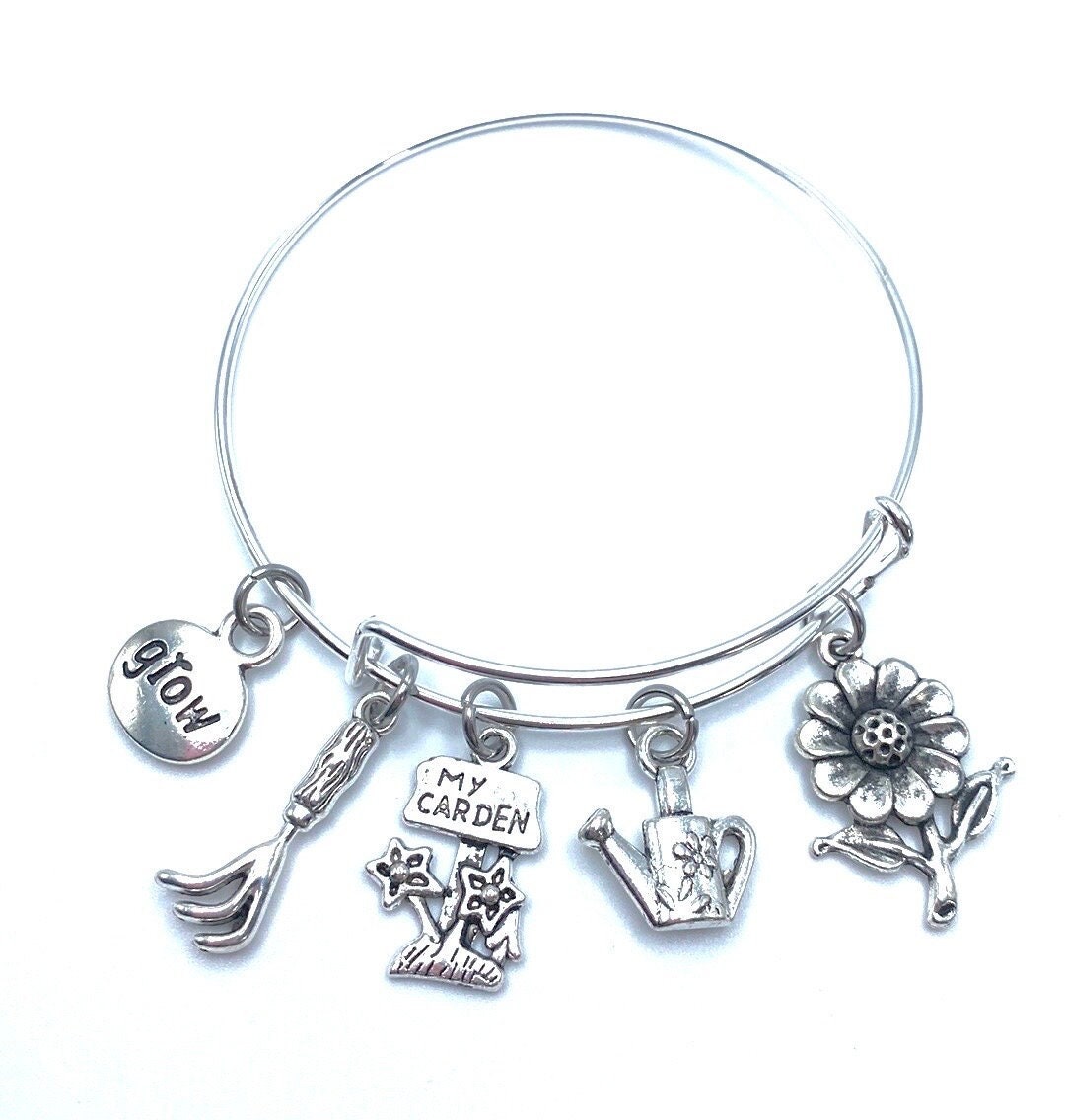 Gardener Bracelet Bangle Garden Charms May Be Personalized - Etsy