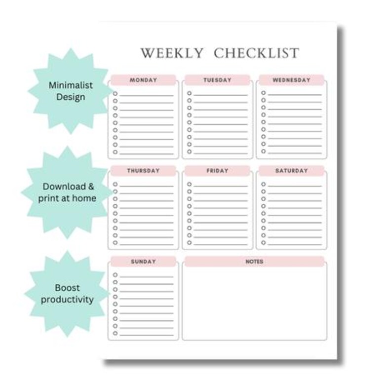 Minimalist Weekly To-do List Printable, Digital Task Tracker, Weekly ...