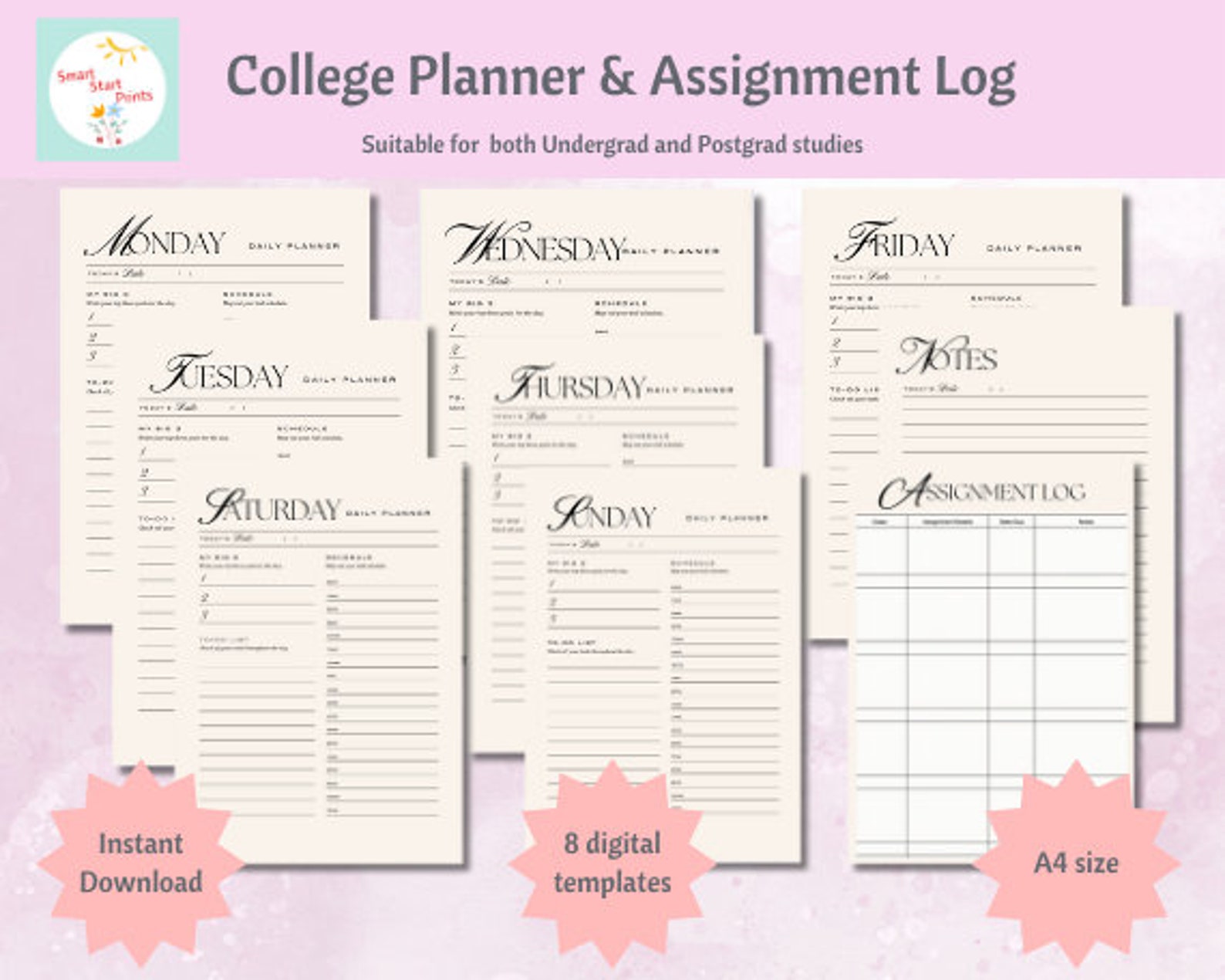 Minimalist College Planner PDF, Weekly Planner for Students, Mon-sun ...