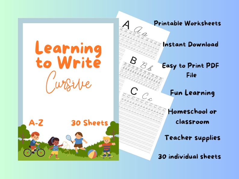 Printable Cursive Handwriting Workbook for Kids, Handwriting Practice ...