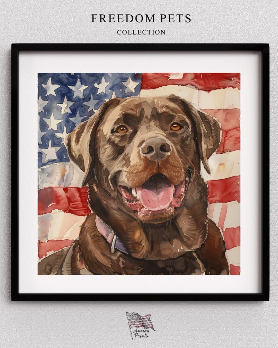 Chocolate Labrador American Flag Print: Patriotic Dog Wall Art (digital ...