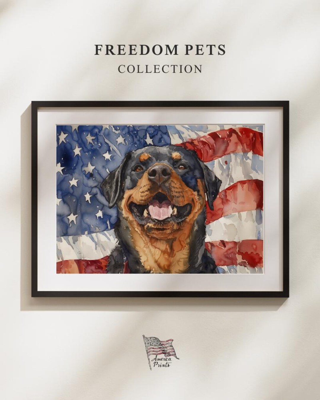 Rottweiler Dog American Flag Art Print: Patriotic Pet Portrait (digital ...
