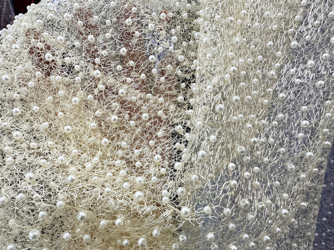 White Beaded Fabric,3d Mesh Fabric,heavy Bead Lace,mesh Materials,mesh ...