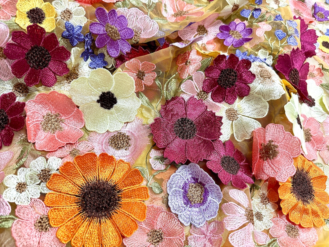 3D Flowers Applique Lace Fabric,diy Wedding Bridal Evening Dress 1 Yard ...