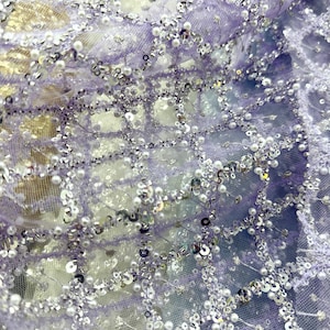 Purple Diamond Beaded Lace Fabric, Evening Gown Fabrics, High Fashion ...