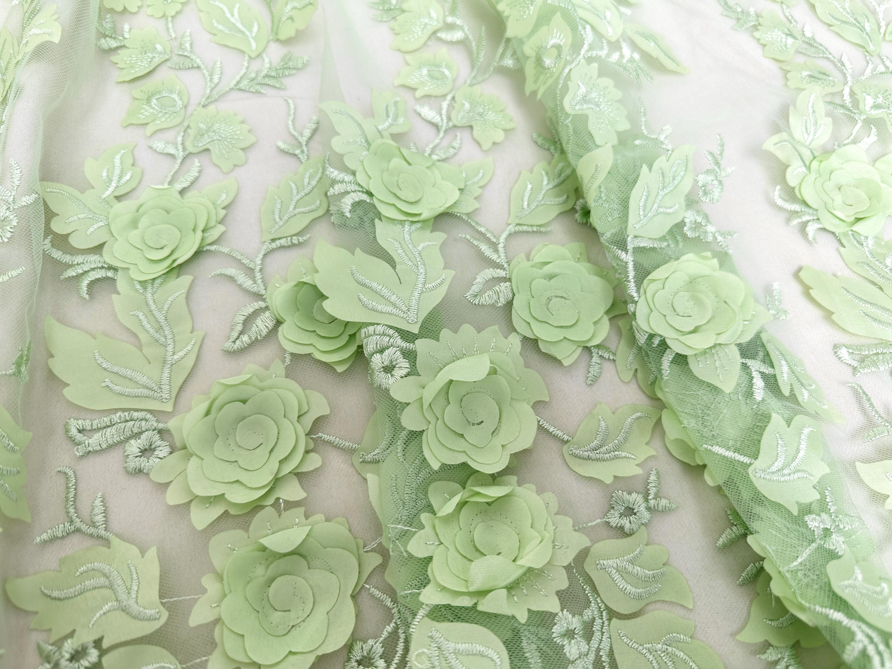 Soft Tulle Fabric, Flower Lace Fabric, Fashion 3d Flower Fabric, Mint ...