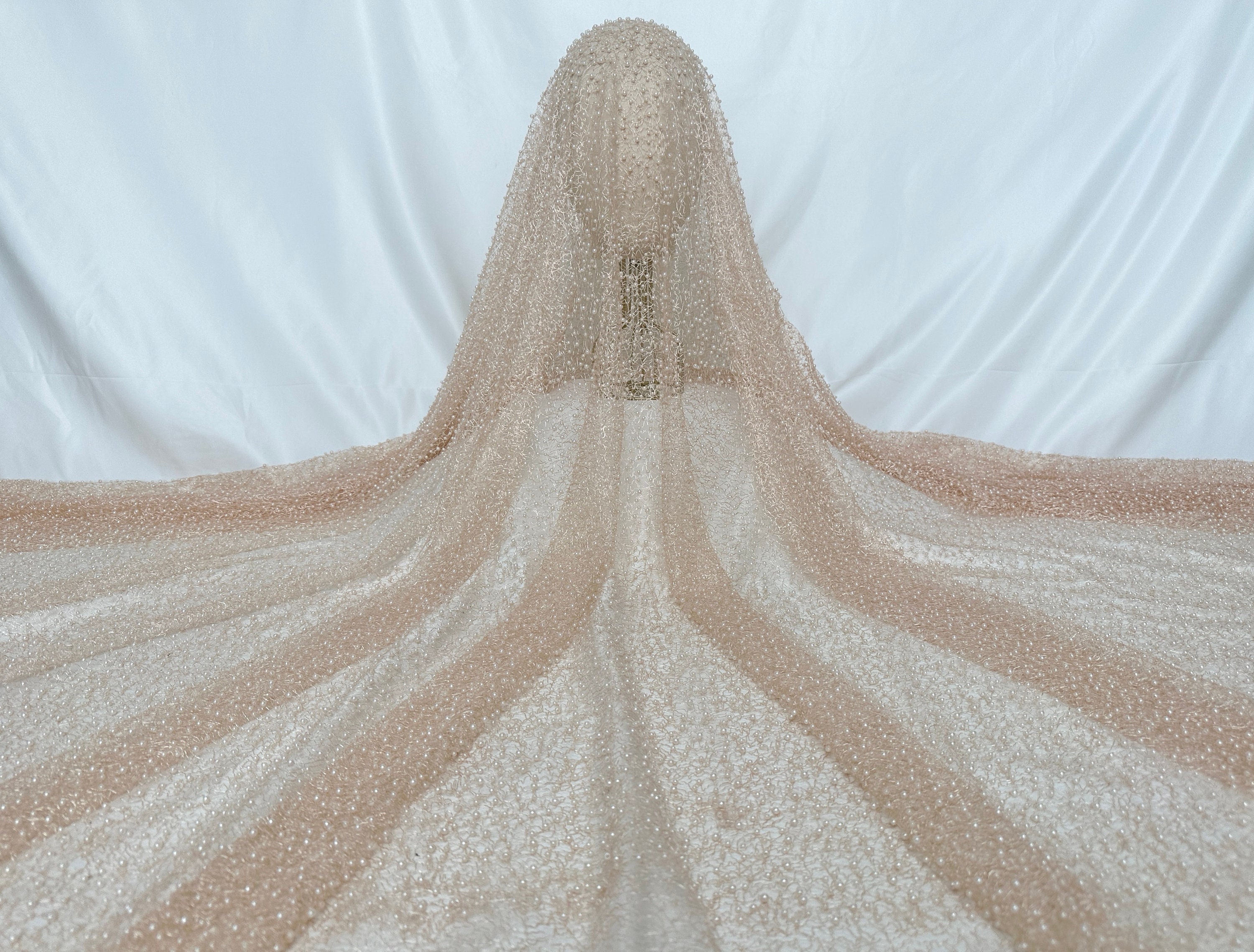 Champagne Color Pearl Lace Fabric, Mesh Fabrics, DIY Clothing Fabrics ...