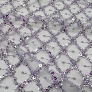 Purple Diamond Beaded Lace Fabric, Evening Gown Fabrics, High Fashion ...