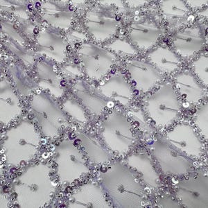 Purple Diamond Beaded Lace Fabric, Evening Gown Fabrics, High Fashion ...