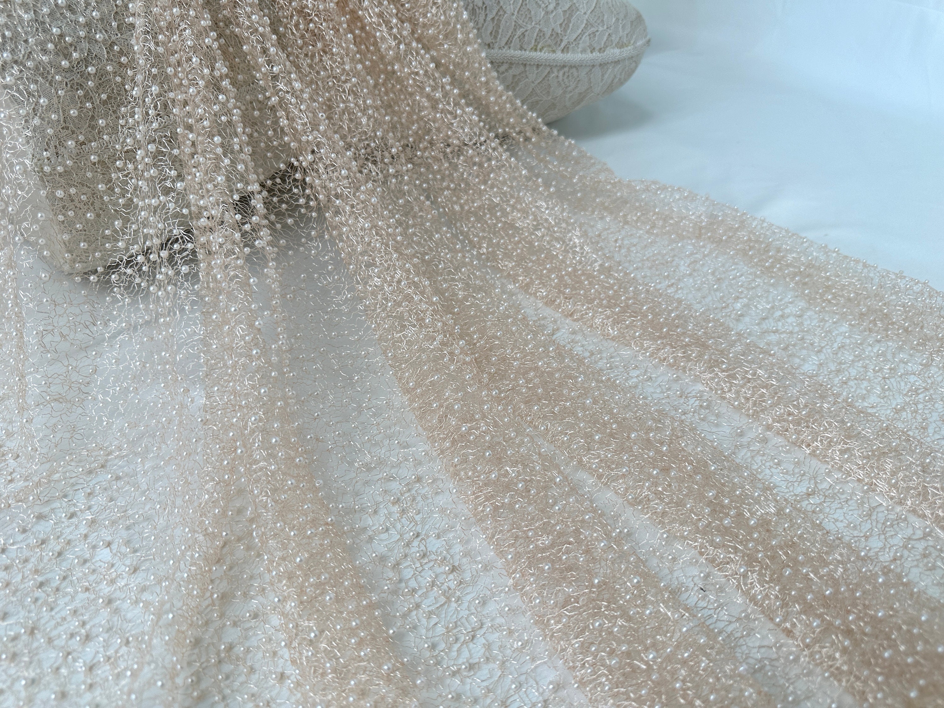 Champagne Color Pearl Lace Fabric, Mesh Fabrics, DIY Clothing Fabrics ...