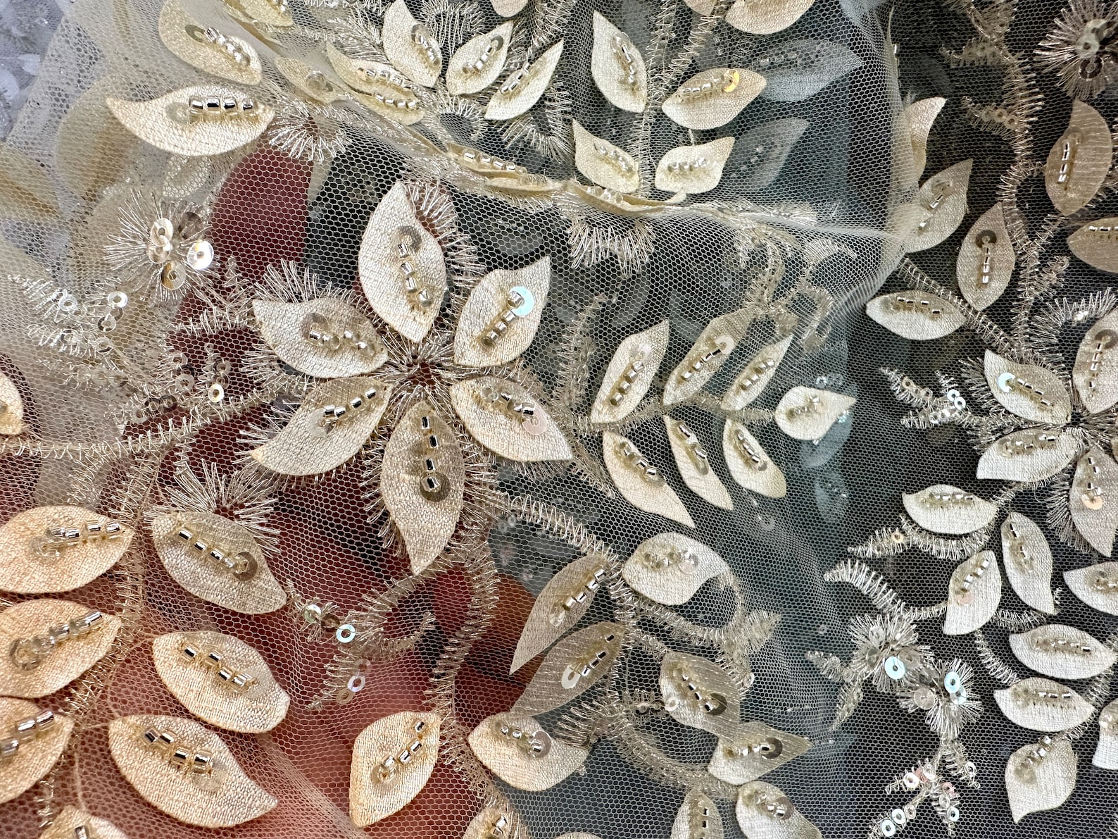 4 Colors Bead Tube Sequin Tulle Leaf Embroidery Lace Fabric,bling Lace ...
