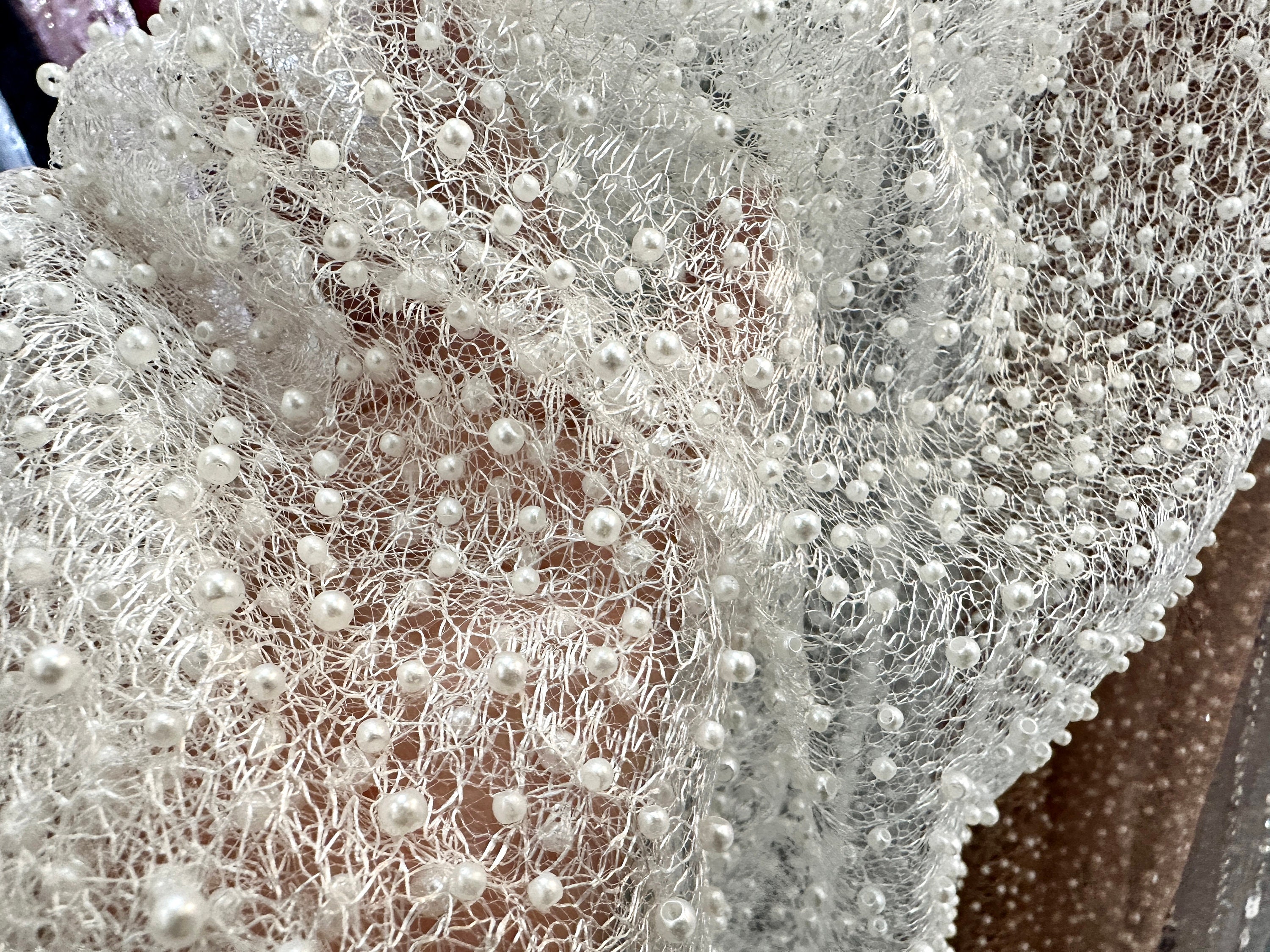 White Beaded Fabric,3d Mesh Fabric,heavy Bead Lace,mesh Materials,mesh ...